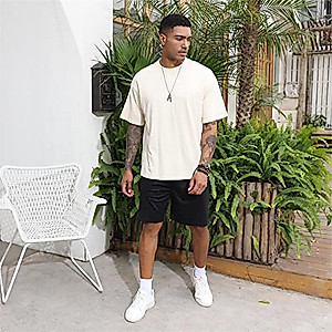 Men's Fashion Loose Fit Crewneck Solid T-Shirt Athletic Lightweight Short Sleeve Gym Workout Tops Beige