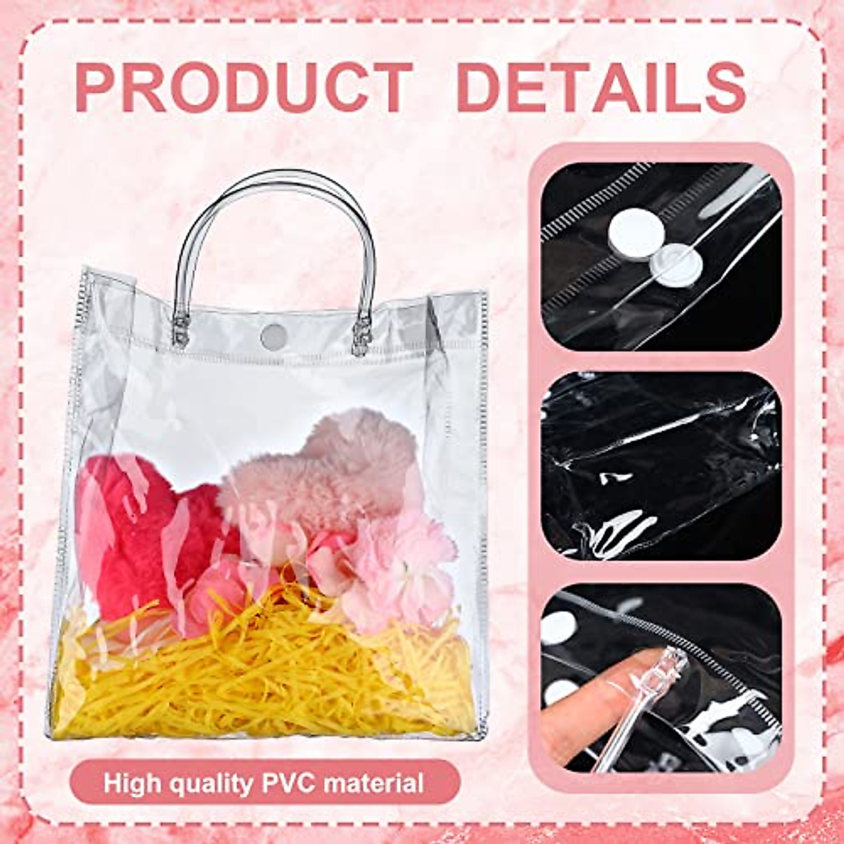 32 PCS Clear PVC Gift Bags with Handle,Reusable Plastic Gift Wrap Bag Transparent Tote Bag for Shopping Retail Merchandise Boutique Wedding Birthday Baby Shower Party Favor ,7.87 x 7.87 x 3.15 Inch