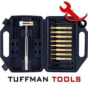 Brass Pin Punch Set with Hammer, Steel and Plastic, the Hammer is Brass/Polymer comes with a Carry Case, Gunsmithing Maintenance Punches