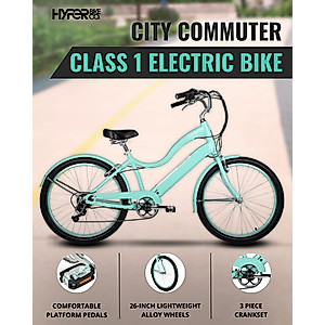 Hyper Bicycles E-Ride 26" Ladies 36V Electric Cruiser E-Bike with Pedal-Assist, 250W Motor, Turquoise