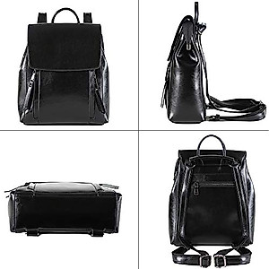 FL FantasyLinen Women Backpack Purse Fashion Genuine Leather Backpack Waterproof Rucksack Anti-theft Casual Travel Bag Zipper Purse (Black)