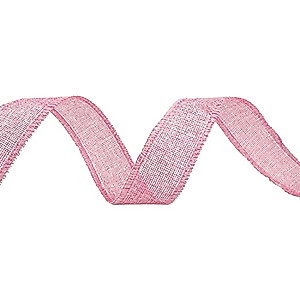 MEEDEE Pink Burlap Ribbon 1.5 Inch Pink Wired Ribbon Light Pink Burlap Ribbon Wired Baby Pink Ribbon for Baby Shower, Crafts, Wreath, Wedding, Gift Wrapping, Garland, Bows Making, Swag (10 Yards)