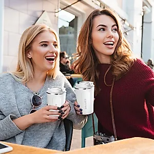 Sieral 4 Pieces 13 oz Insulated Coffee Travel Mug with Leakproof Lid Stainless Steel Coffee Cup Portable Tumbler Reusable Coffee Mugs for Coffee Milk Hot Cold Tea Beer (White)