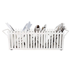 Boston Warehouse Picket Fence Flatware Storage Caddy, 15 inch, White