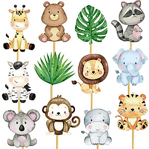 24Pcs Jungle Animals Centerpiece Sticks Safari Animal Table Toppers for Jungle Birthday Party Zoo Animals Baby Shower Supplies Safari Party Decoration