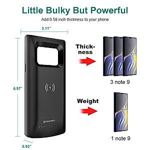 NEWDERY Upgraded Galaxy Note 9 Battery Case Qi Wireless Charging Compatible, 10000mAh Rechargeable Extended Charger Case (Raised Bezel - Air Cushion Technology) Compatible Samsung Note 9 (Black)