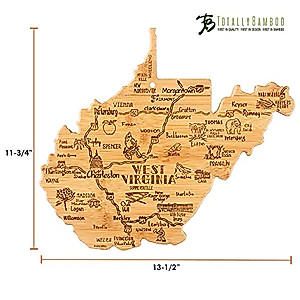 Totally Bamboo Destination West Virginia State Shaped Serving and Cutting Board, Includes Hang Tie for Wall Display
