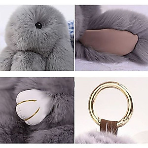 HXINFU Real Rabbit Fur Ball Keychain Bag Plush Pom Poms Fluffy Bunny Keychain