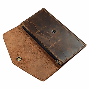 Hide & Drink, Triple Card Wallet, Holds Up to 3 Cards Plus Flat Bills & Coins, Cash Organizer, Zippered Pouch, Accessories, Full Grain Leather, Handmade, Bourbon Brown