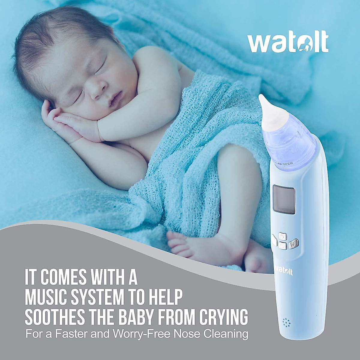 Watolt Baby Nasal Aspirator - Electric Nose Suction for Baby - Automatic Booger Sucker for Infants - Battery Powered Snot Mucus Remover for Kids Toddlers