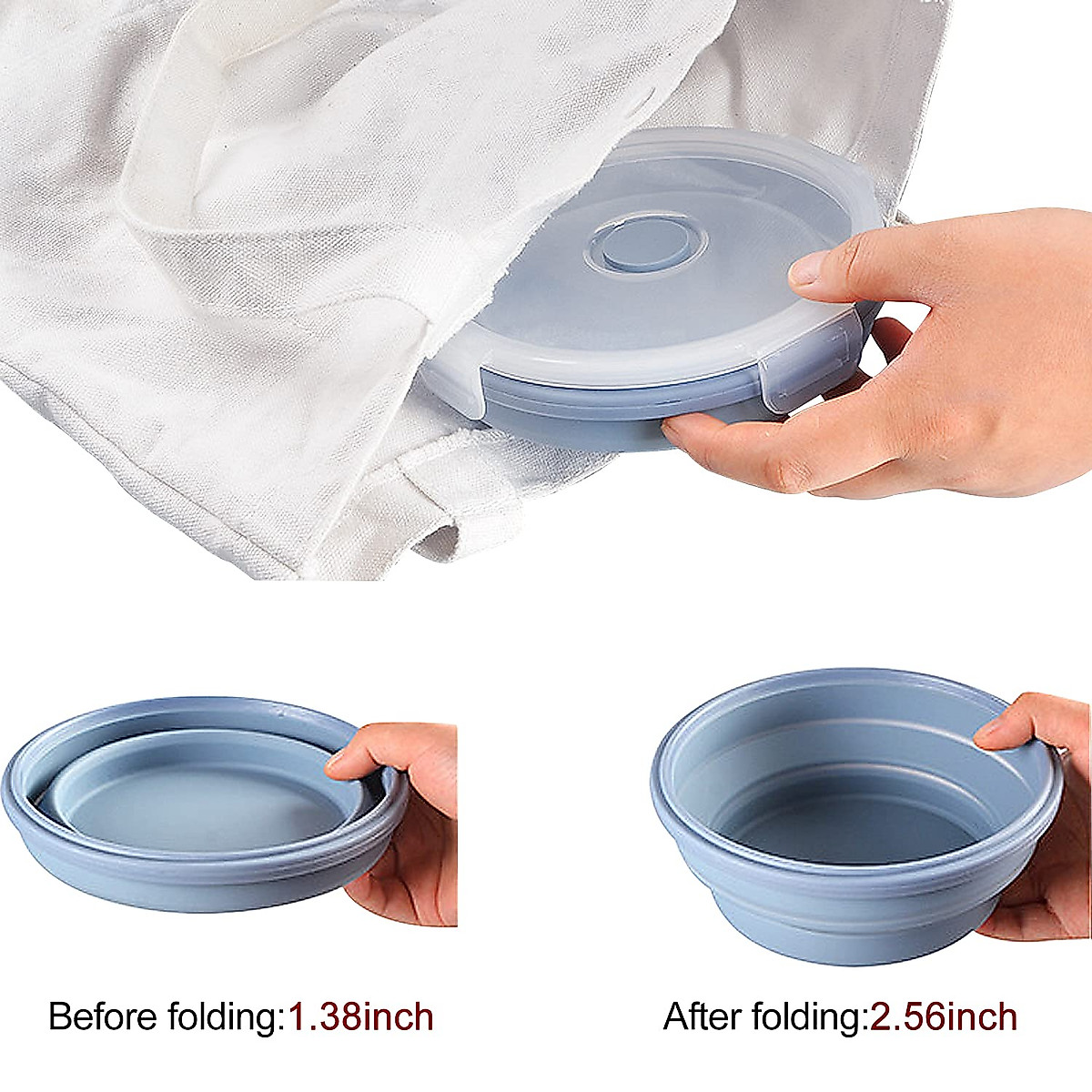 BESUNTEK Collapsible Bowls, Silicone Food Storage Containers with Lids, Set of 4 350/550/800/1200ml Silicone Lunch Containers Leftover Food Containers Leak-Proof Airtight Microwave & Dishwasher Safe