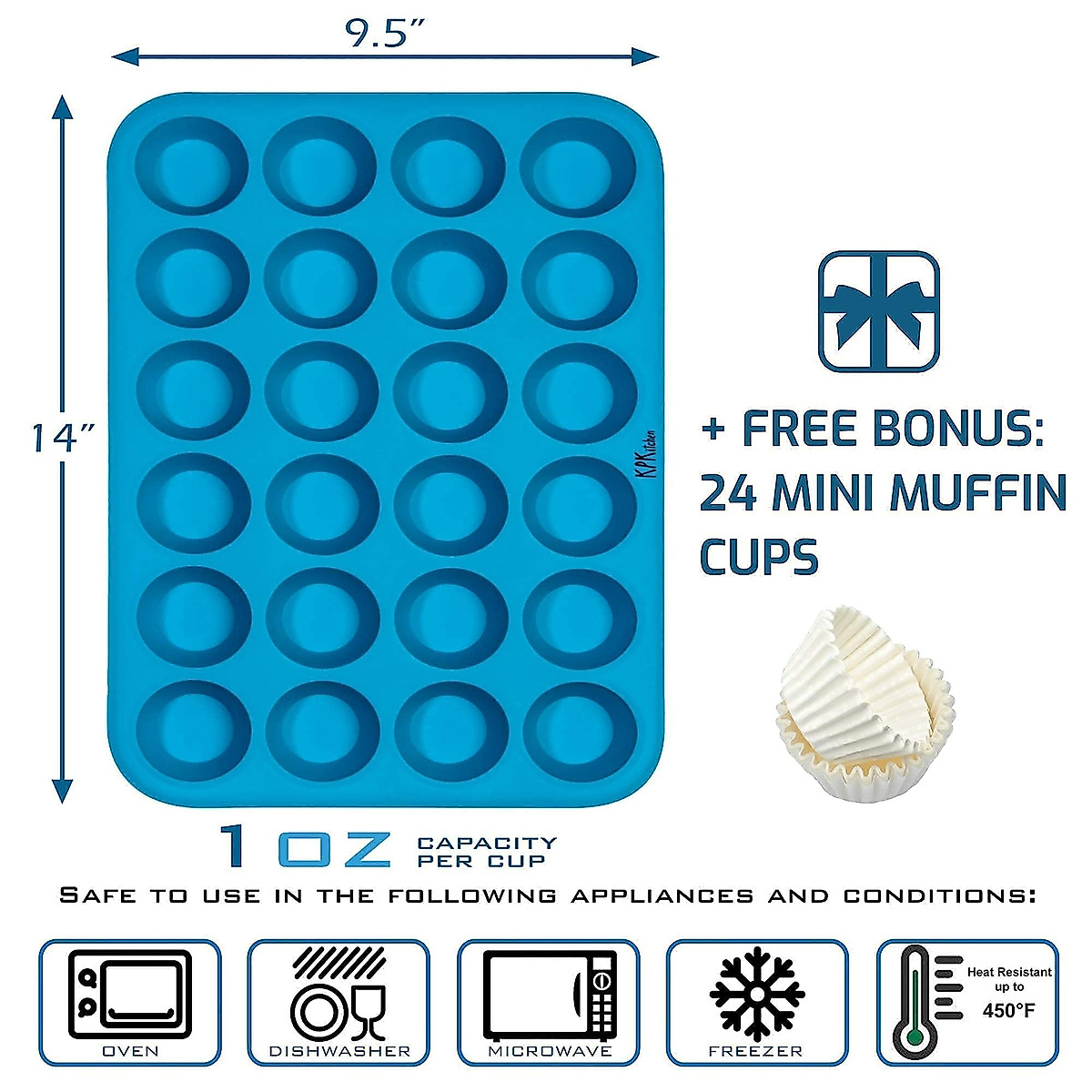 KPKitchen Baking Sheet & Rack Set and Silicone Mini Muffin Pan 24 Cup - Aluminum Pan (18” x 13”) + Stainless Cooling Rack (16.8” x 11.8”) - 24 Cup Mini Cupcake Pan - 100% Food Safe & BPA-free