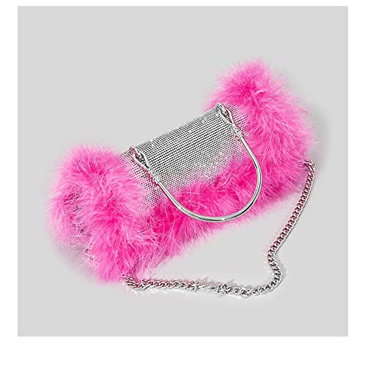 Feather Silver Purse Rhinestone Bag Clutch Evening Bags Diamond Glitter Purses for Women Sparkly Bling Handbag Wedding (hot pink)