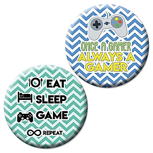 Creanoso Funny Wearable DIY Custom Design Art Button Badges - Gamer (10-Pack) - Stocking Stuffers Premium Quality Gift Ideas for Children, Teens, & Adults - Corporate Giveaways & Party Favors