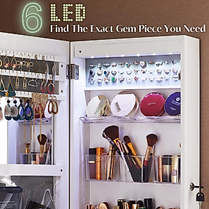 YOKUKINA LED Mirror Jewelry Armoire Wall & Door Mounted - Full length mirror jewelery cabinet w/Large Lockable Mirror Organizers and Storage