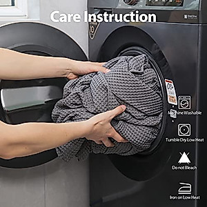 Waffle Blanket King 100% Cotton Bed Blanket Waffle Weave Throw Blanket for All Seasons, Pre-Washed and Anti-Shrinkage Soft Lightweight Blanket for Bed, Sofa(Grey,90x104)