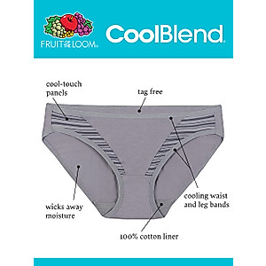 Fruit Of The Loom Womens Breathable Underwear, Moisture Wicking Keeps You Cool & Comfortable, Available Plus Size Bikini, Coolblend - Bikini - 4 Pack - Colors May Vary, 7 US