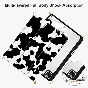 MEEgoodo Case for iPad Pro 12.9 Case M2 6th/5th/4th/3rd Generation 2022 2021 2020 2018, Tablet Cases with Clear Transparent Acrylic Back Shell, Black & White Piebald