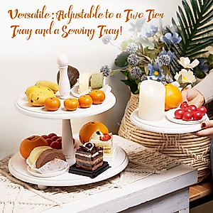 Defined Deco Wooden Decorative Tray Two Tiered Tray, White Tiered Tray, Cupcake Stand, Serving Tray Stand with 3 Pcs Signs Decor for Kitchen Island Decor, Home Decor and Holloween Farmhouse Décor