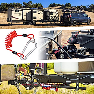 MOCOST 4 ft Breakaway Trailer Cable, Trailer Brake Cable, Stainless Steel Spring Towing Coiled Wire for RV Towing Trailer, Coiled Brake Away Cable with Stainless Steel Carabiner for Breakaway Switch