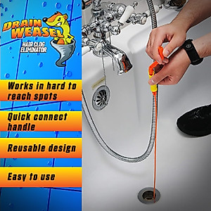 FlexiSnake Drain Weasel Sink Snake Cleaner - 18 inch - Drain Hair Clog Remover Tool with Rotating Handle & 5 Wand Refills - Thin, Flexible, Easy to Use on Most Drains & Grates - Made in USA - (5-Pack)