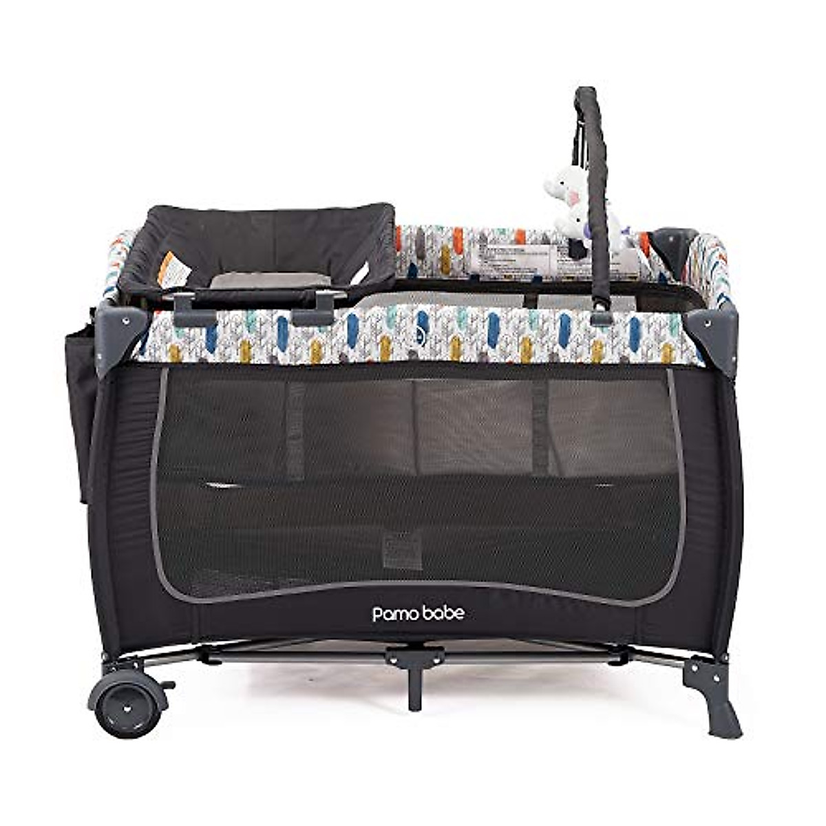 Pamo Babe Portable Travel Crib for Toddlers, Baby Playpen with Bassinet and Changing Table(Blue)