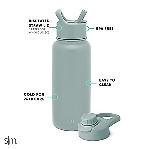 Simple Modern Water Bottle with Straw and Chug Lid Vacuum Insulated Stainless Steel Metal Thermos Bottles | Reusable Leak Proof BPA-Free Flask for Sports Gym | Summit Collection | 32oz, Sea Glass Sage