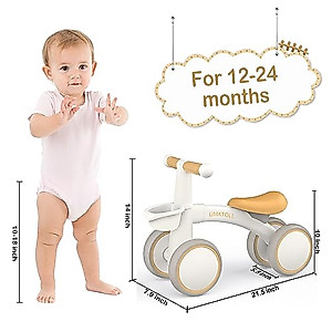 Umatoll Baby Balance Bike for 1 Year Old Boys Girls, 12-24 Months Toddler Balance Bike with Removable Basket, Adjustable Seat, 4 Wheels Infant Bike, First Birthday Gift, White