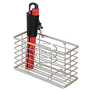 mDesign Steel Wall Mount Hair Dryer Storage Organizer - Hair Styling Tool Basket for Bathroom and Bedroom - Holds Hair Dryer, Flat Iron, Curling Wand, Hair Straightener - Linelle Collection - Satin