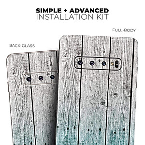 DesignSkinz Trendy Teal to White Aged Wood Planks Protective Vinyl Decal Wrap Skin Cover Compatible with The Samsung Galaxy S20 (Screen Trim & Back Glass Skin)
