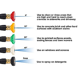 PWACCS Pressure Washer Gun Adapter Kit – Power Washer Gun Fittings with 1/4" Quick Connect Socket – 5 Spray Nozzles Include – Compatible with Ryobi, Powerclean, Portland and Husky