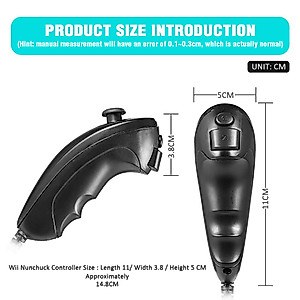 KIWITATA 2 Pack Wii Nunchuck Controllers, Nunchuk Remote Jostick Game Controller Replacement for Wii Wii U Video Game Console Black