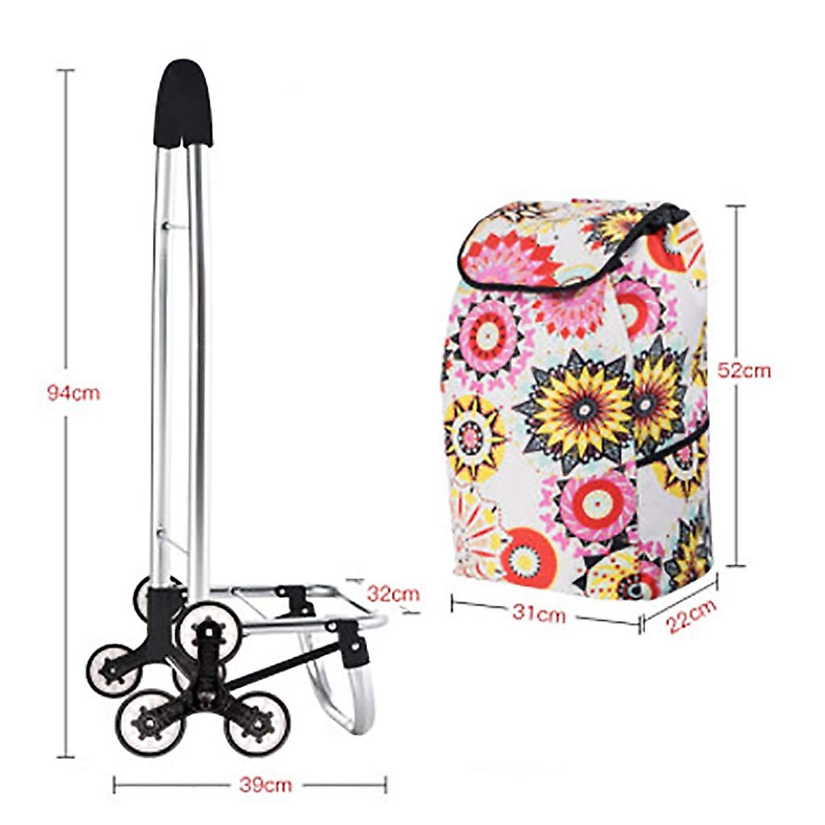 SH-gwtc Shopping Trolley,Foldable Shopping Cart Six Wheels Climbing Trolly/Aluminum Alloy/Waterproof Shopping Bag (Color : A)