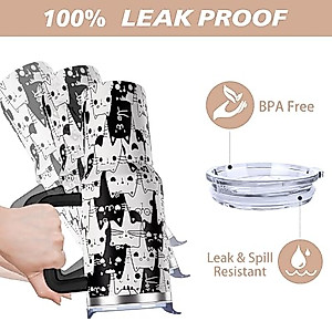 Mindunm 40 oz Cute Cat Tumbler with Handle and Straw Lid cat gifts for cat lovers for Women Double Insulated Cup Travel Coffee Mug