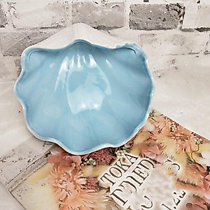Garneck Shell Bowl Ceramic Seashell Shaped Dish Candy Nuts Fruits Serving Bowl Desktop Jewelry Sundries Tray Multiuse Storage Dish Blue