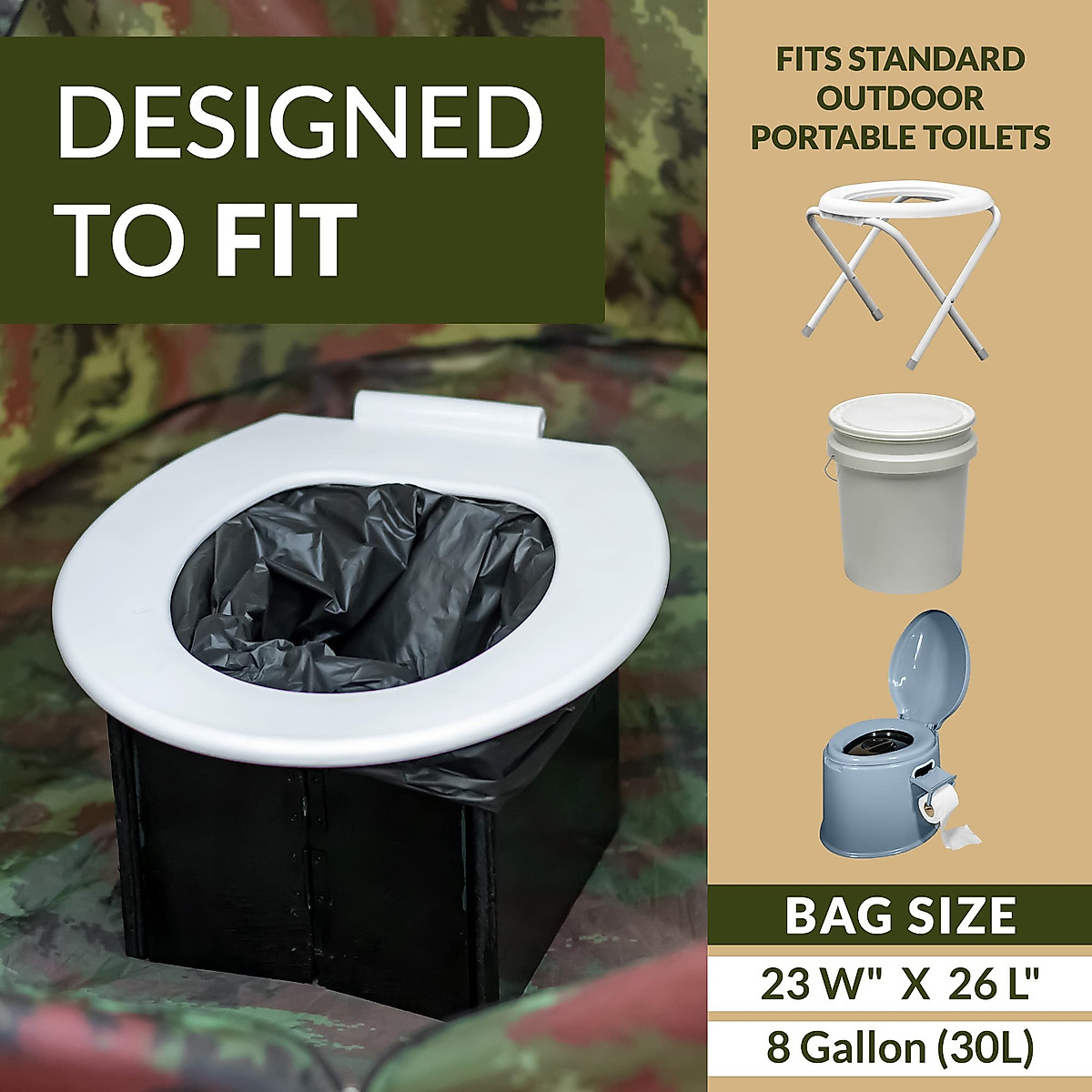 Reli. (12 Count) Portable Toilet Bags Compostable (8 Gallon - 1 Mil Thick) | Camping Toilet Bags | ASTM D6400 | Use for Portable Commode, Camp, Travel, Hiking (Black)
