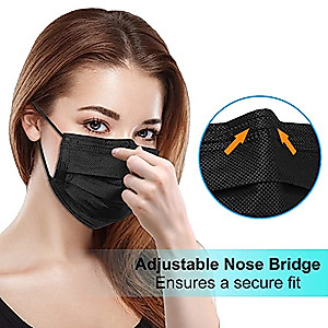 50PCS Disposable Face Mask 3 Ply for Unisex Adults Mens Women Non-Woven Masks for Home Office Indoor Outdoor (Black)