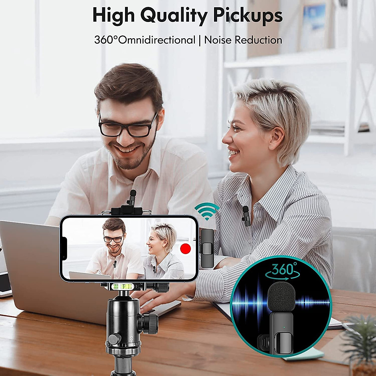 wedaniya Wireless Lavalier Lapel Microphone for iPhone iPad: 2 Clip on Microphones for Phone Video Recording, Professional Lav Mic for YouTube | Interview | Podcast | Vlog | Tiktok | Live Stream