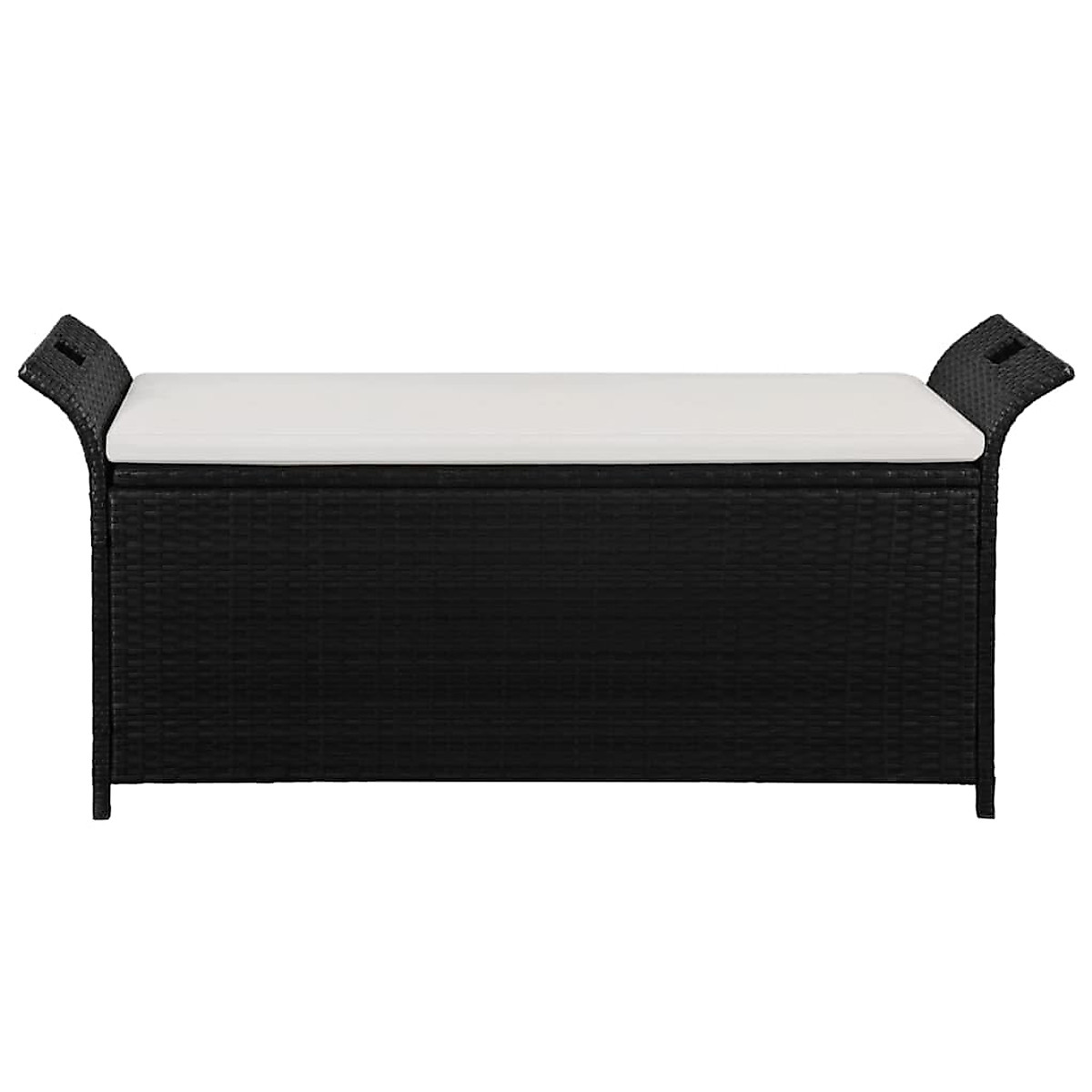 GOLINPEILO Outdoor Wicker Storage Bench Deck Box with Cream White Cushion, PE Rattan Patio Furniture Pool Storage Bin Container with Interior Waterproof Cloth Bag, 54.3"x19.7"x23.6" Black, -388