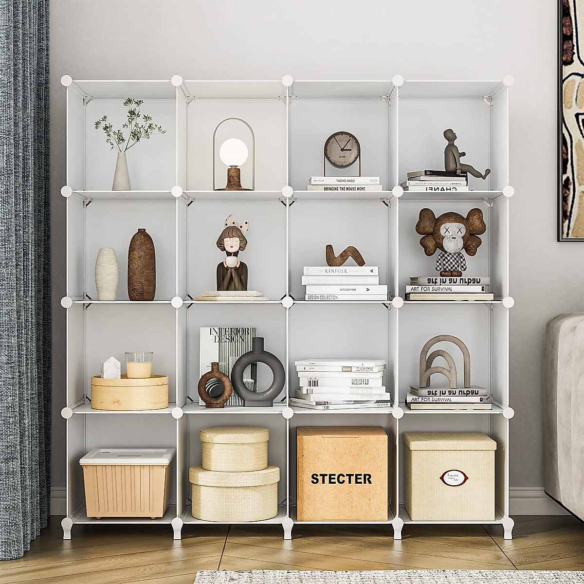 GIMTRR Closet Organizers and Storage, 16-Cube Closet Organizer, Cubes Storage Organizers, Closet Storage Cabinet Shelf, Bookcase Bookshelf for Bedroom, Office, White