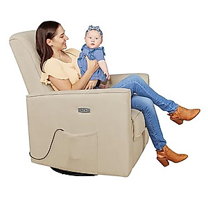 Evolur Harlow Deluxe Upholstered Plush Seating Glide Rocker, Swivel, Power Recliner with USB Port, Greenguard Gold Certified, Glider Chair for Nursery in Shell