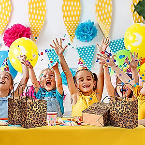 Outus 50 Pieces Leopard Paper Bags Leopard Print Small Gift Bags 5.5 x 2.76 x 5.9 Inch Brown Leopard Bag with Handles Animal Prints for Shopping Trendy Gift Kraft Party Take out Merchandise Retail