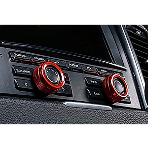 iJDMTOY 2pc Red Sports Aluminum AC Climate Control and Radio Volume Knob Ring Covers Compatible With Porsche 2014-up Macan, 2011-2018 Cayenne, 2010-2016 Panamera, 2012-2019 911