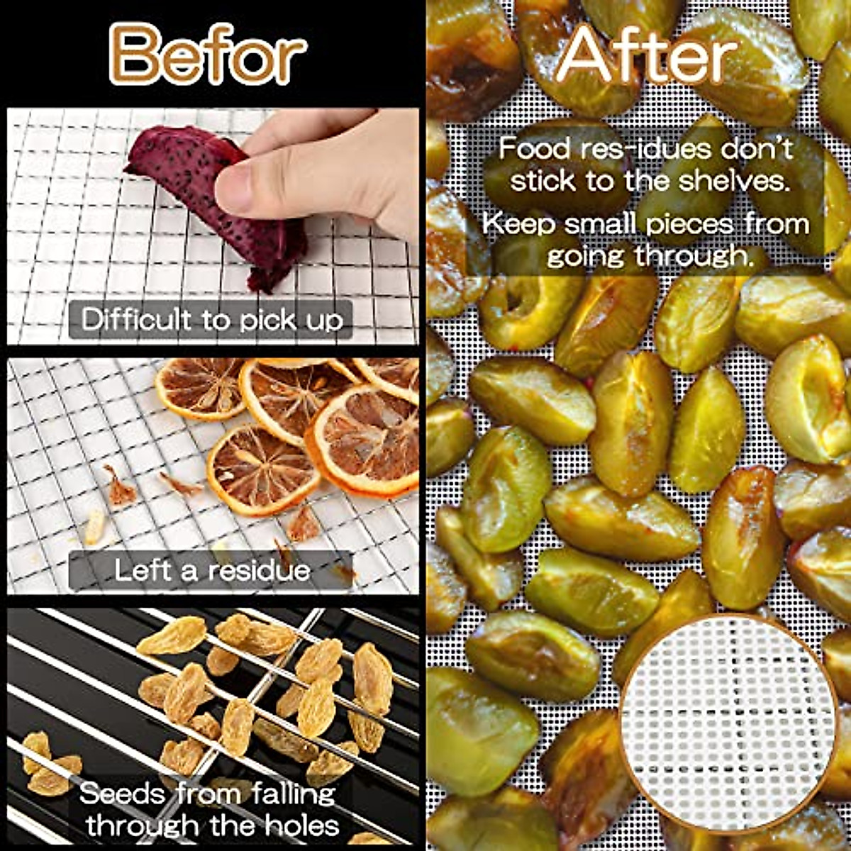 (8 Pack) Round Silicone Dehydrator Sheets, Dostk Premium Non Stick Silicone Mesh for Fruit Dehydrator , Dehydrator Tray Liner Reusable (Round 13" Diameter)