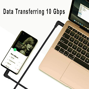 QCEs Right Angle USB C to USB C 3.1 Gen 2 Cable 6.6Ft, Type C Cable 10Gbps 100W PD Charging 4K Video Display Compatible with MacBook Pro/Air 2023 iPad Pro/Air, Galaxy S23/S22/S21/Note 20/10