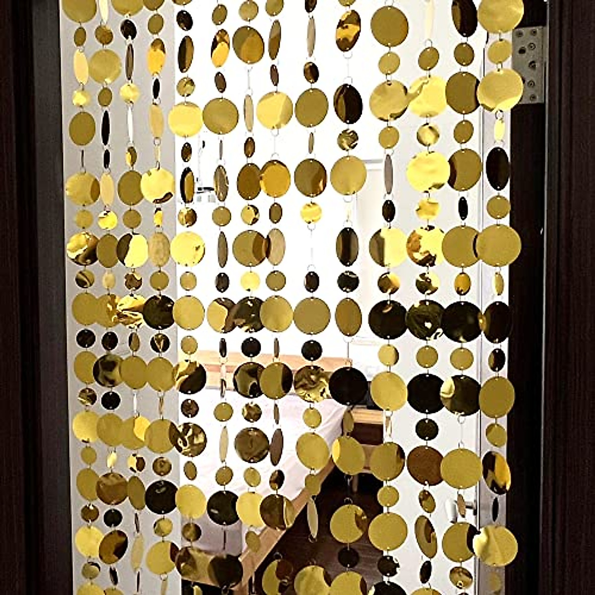 FUNWEKA 20Pcs Sequin Beaded Curtains for Doorways Party Streamers Wedding Home Decorations Kids Bedroom Girls Wall Panel Backdrop, Window Door Curtains Bubble Beaded Curtain (Gold)