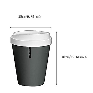 VREF Indoor Trash Can Wastebasket Household Coffee Cup Style Plastic Trash Can Living Room Kitchen Waste Bin Garbage Can (Color : Gray, Size : 32CM)