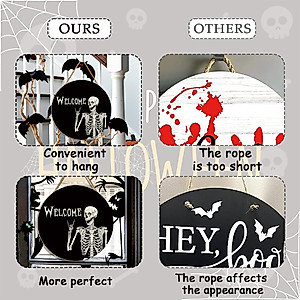 Halloween Decorations Wreath Halloween Skull Welcome Door Sign Front for Door Decoration, Rustic Wooden Holiday Decor for Front Door Porch Window Wall Farmhouse Indoor Outdoor