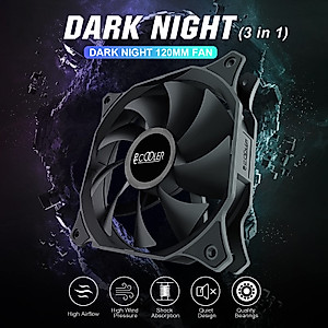 PCCOOLER 120mm Case Fans, DN120 120mm PC Fan 3 Pack Dark Night Series, High Performance Cooling PC Fan - Efficient Hydraulic Bearing - 1200 RPM Low Vibration, Computer Fans 120mm Fan for CPU Cooler