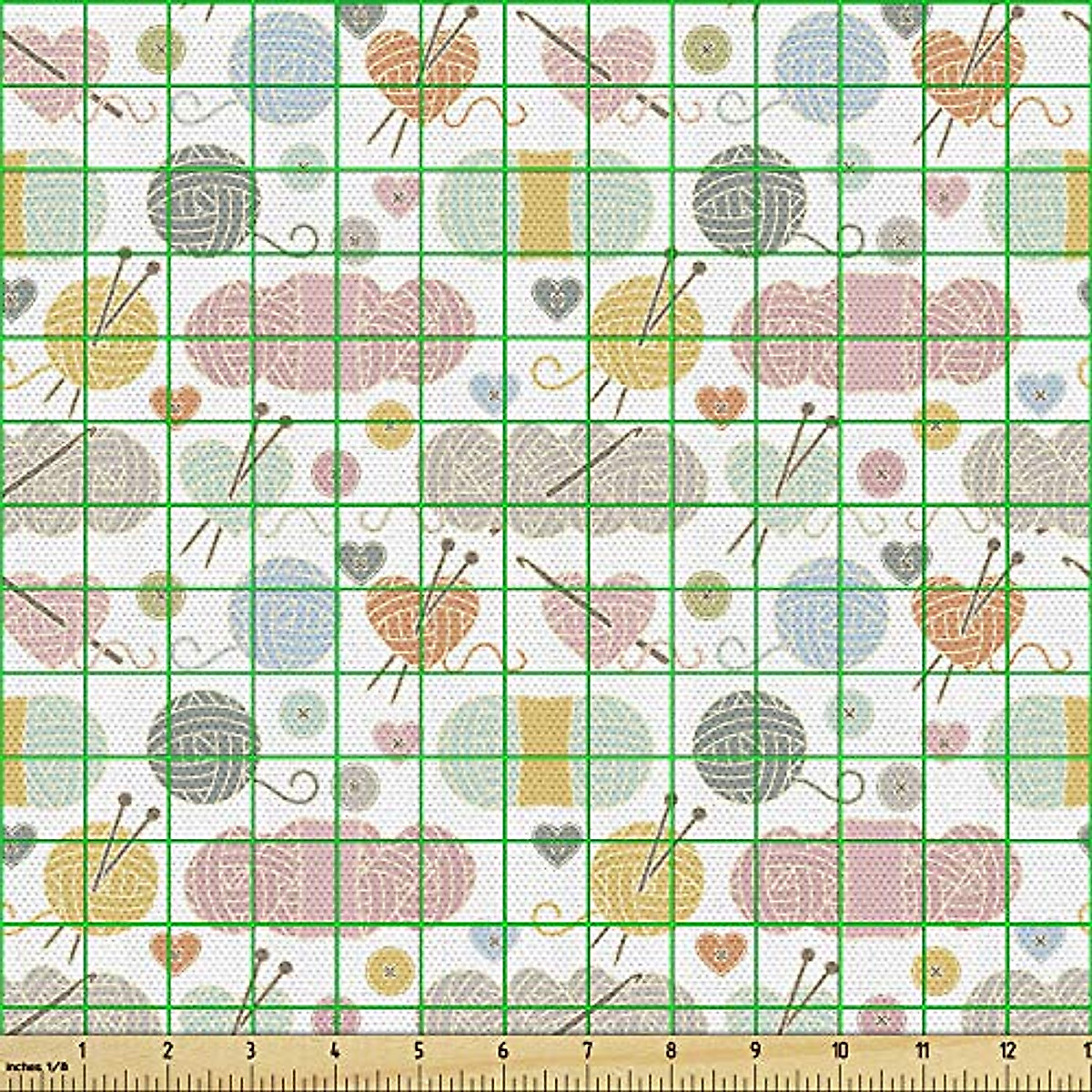 Ambesonne Hobby Fabric by The Yard, Knitting Needles Yarn Ball of Wool Crochet Hooks Illustration, Decorative Fabric for Upholstery and Home Accents, 1 Yard, Rose Mustard